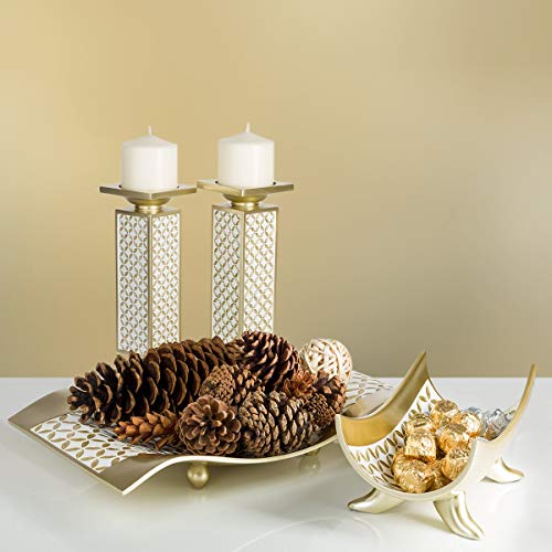 Creative Scents Schonwerk Diamond Lattice Decorative Bowl Table Centerpiece - Home Decor for Living Room, Centerpieces for Dining Room and Coffee Table (Gold & White)