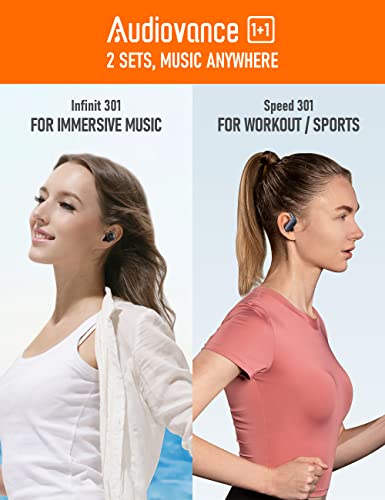 Audiovance 2 Sets Wireless Earbuds Bluetooth Headphones Ideal Gifts, Infinit 301 & Speed 301, 2 Sets Wireless Ear Buds for iPhone & Android (SPIF 301)