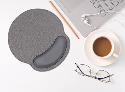 RICHEN Ergonomic PU Leather Mouse Pad with Wrist Support,Comfort Memory Foam,Waterproof Surface,Non- Slip Rubber Base for Computer Laptop & Mac,Lightweight Rest for Home,Office & Travel (Grey)