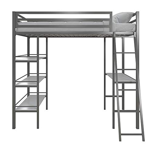 Little Seeds Nova Metal Bed w/Shelves, Twin Bunk, Gunmetal Gray Loft,