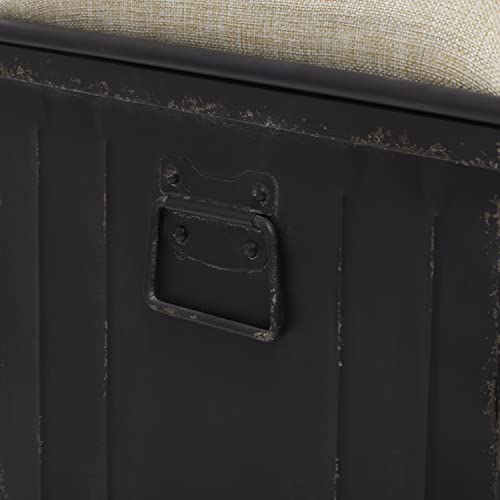 Deco 79 Farmhouse Metal Fabric Ottoman Storage Bench Tufted Footrest, Livingroom, Bedroom, Entryway, 48" L x 17" W x 19" H, Black