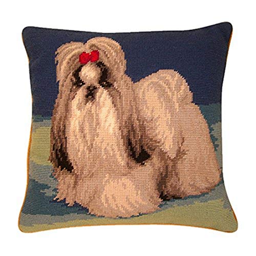 Elegant DƩcor Needlepoint Pillow Shih Tzu