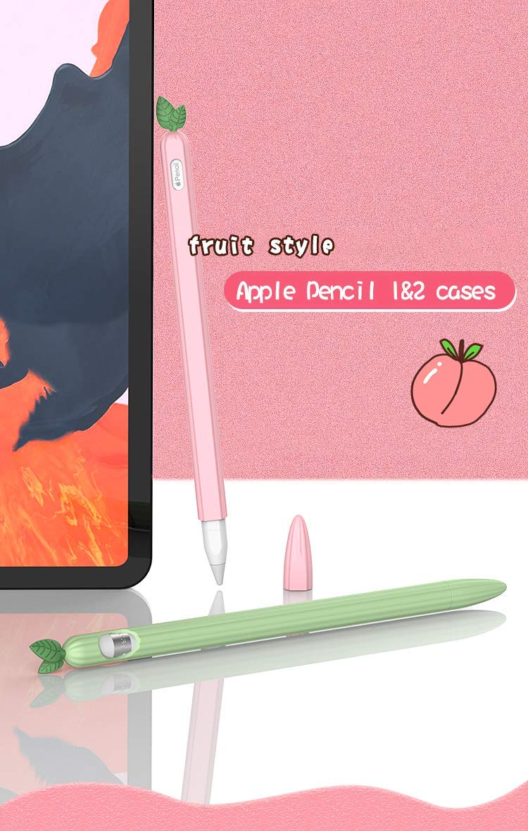 TYPLAUSE (2 Pack) Fruit Design Silicone Soft Protective Cover Accessories Compatible with Apple Pencil 2nd Generation iPencil Case Sleeve Cute (Peach+Avocado)