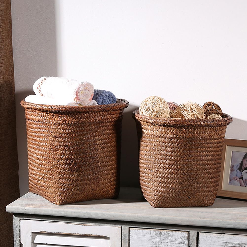 Amosfun Wicker Laundry Basket Handwoven Rattan Laundry Hamper Boho Decorative Storage Basket for Clothes Towels