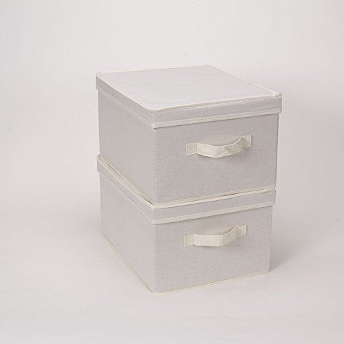 Household Essentials 113 Storage Box with Lid and Handle - Natural Beige Canvas - Large