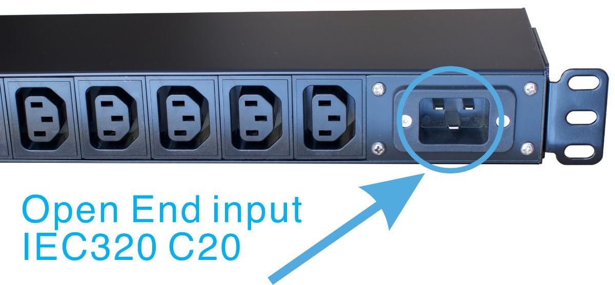WatchfulEyE WTH-CS/PDU-C13-E (US121052E) Heavy Duty Metal 1U Rack Mount PDU, Inlet C20 20A 120/240V Open end (Without Extension Cord), Outlet C13 x10 Ports