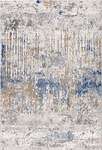 Abani Unique Grey & Blue Contemporary Landscape Design Area Rug - Modern Dripping Print Non-Shed 7'9" x 10'2" (8'x10') Living Room Rug Rugs