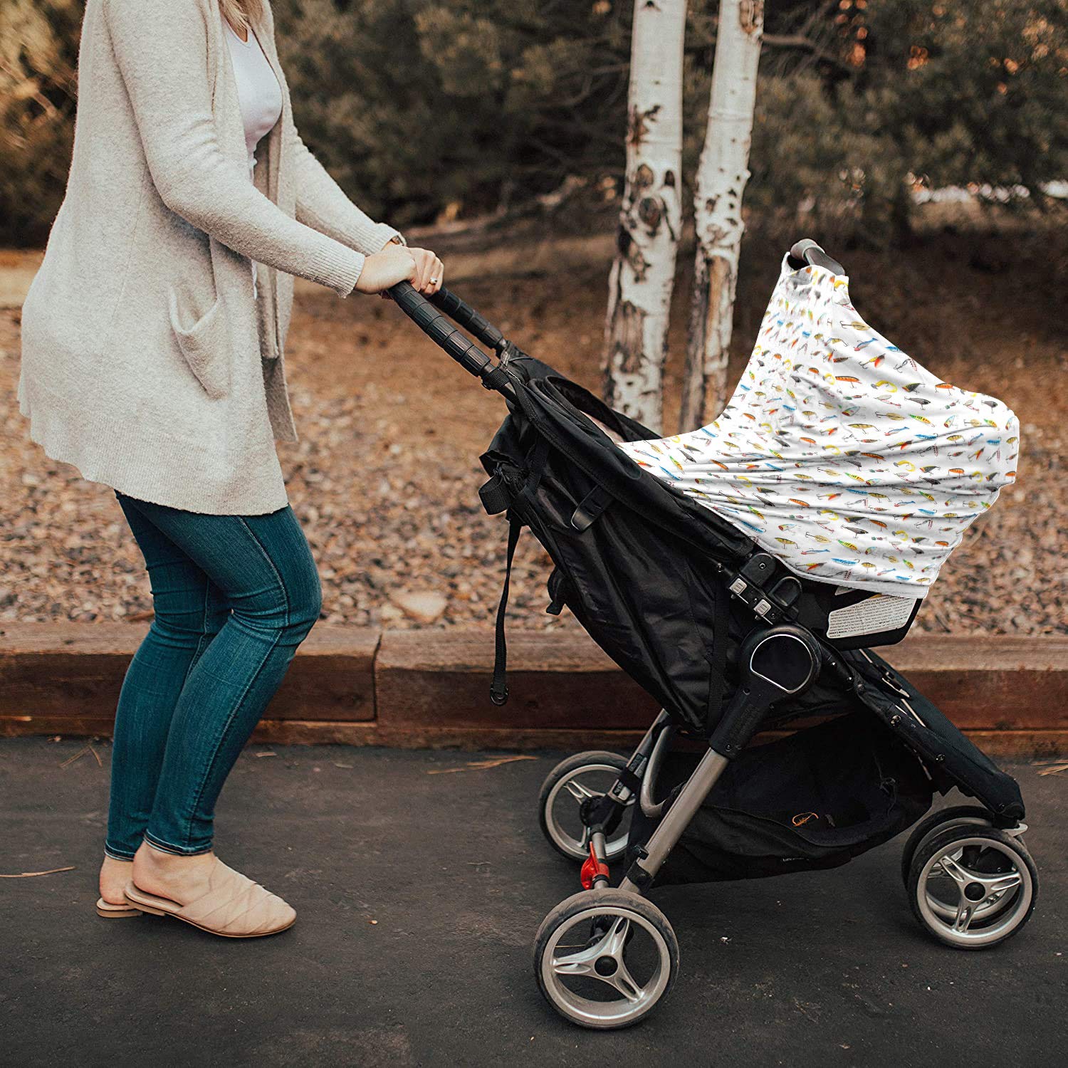 Nursing Cover Breastfeeding Several Fish Hook Stretchy Soft Breathable Infant Carseat Canopy Multi-use for Stroller,High Chair,Shopping Cart Fishing Decor