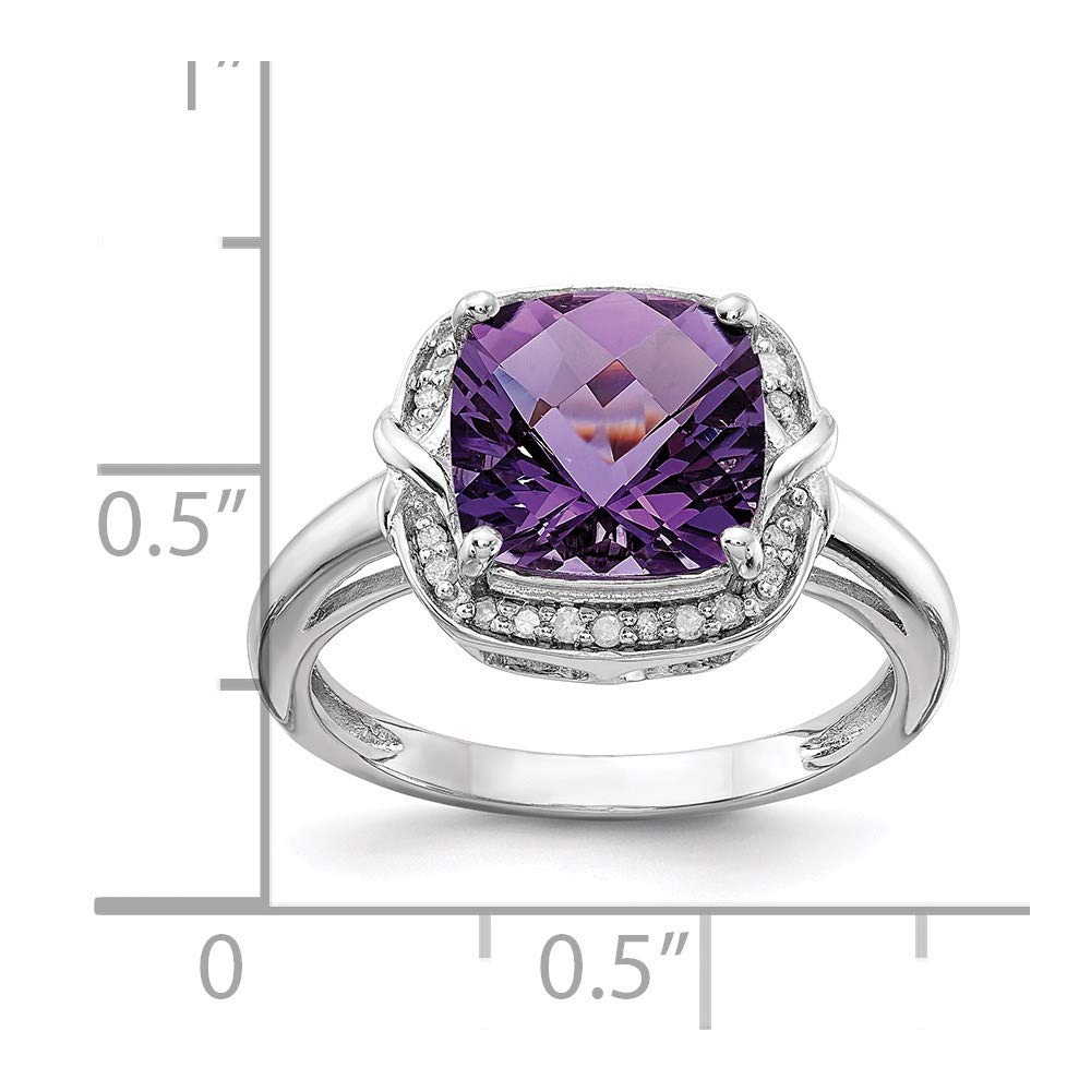 925 Sterling Silver Checkerboard Cut Amethyst and Diamond Ring Fine Jewelry For Women Gifts For Her, Size 8