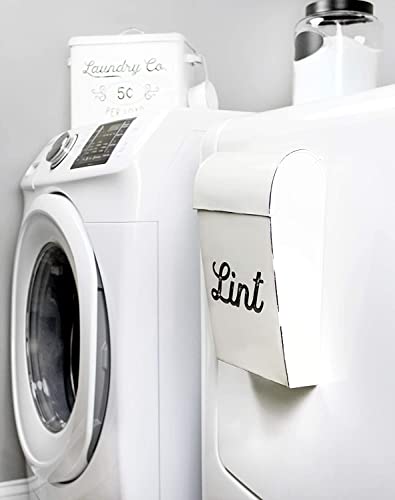 AuldHome Farmhouse Enamelware Lint Holder Bin; Distressed White Laundry Room Decor