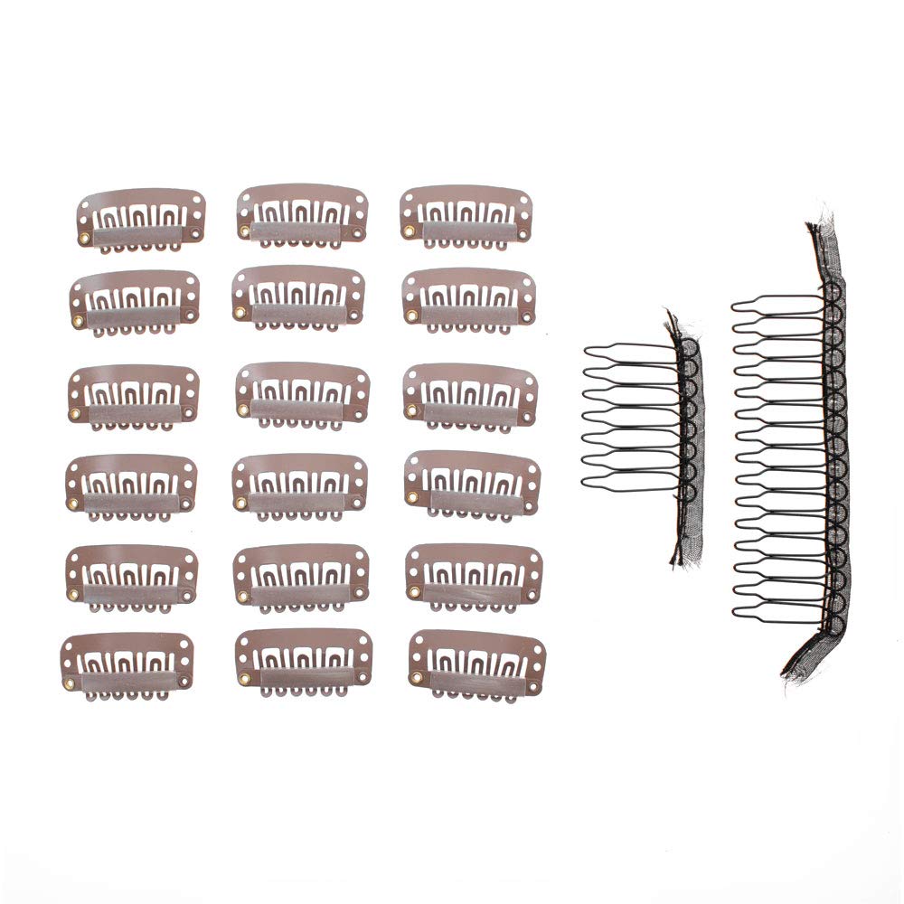 Milano Collection 20 PC Value Bundle: 18 PC Pack of Medium Size Snap Clip-ins and 2 Pack of Combs for Hair Extensions and Wigs - Tan