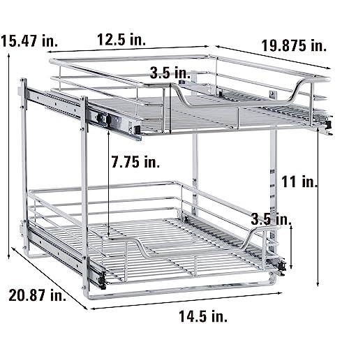 Household Essentials Glidez Slide Out Cabinet Organizer, 14.5β Wide, Durable Chrome-Plated Steel Frame, Dual Baskets and Smooth Glides, Heavy-Duty and Space-Optimizing, Simple Assembly and Installation, Chrome