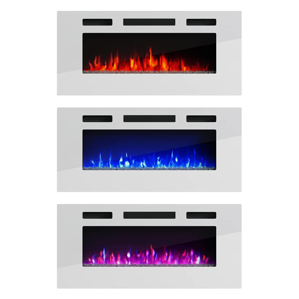 40" Electric Fireplace Recessed Wall Mounted Heater, 1500W/5100BTU (White)