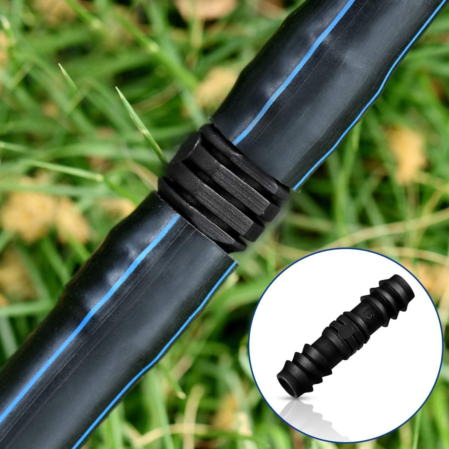 40 Pieces Drip Irrigation Fittings Kit 1/2" Tubing Set, 8 Tees, 8 Couplings, 8 Elbows, 8 Straight Connector with tap and 8 End Cap Plugs for Drip Irrigation Systems