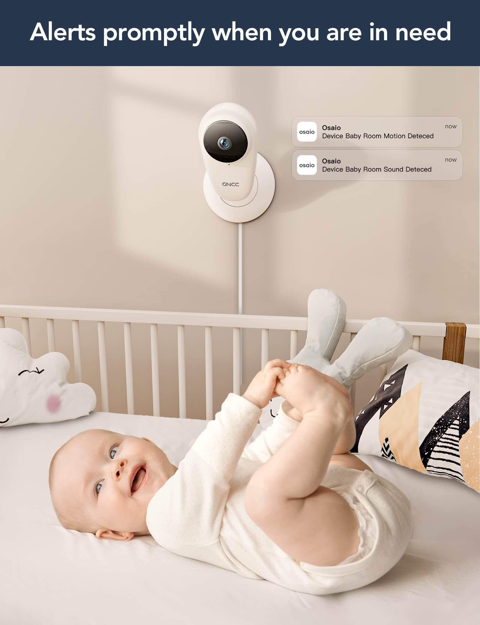GNCC Baby Monitor with Camera and Night Vision, 1080P Baby Camera Monitor,Indoor Camera with Two Way Audio, 2.4G WiFi Smartphone Control, Motion/Sound Detection, SD&Cloud Storage, C1