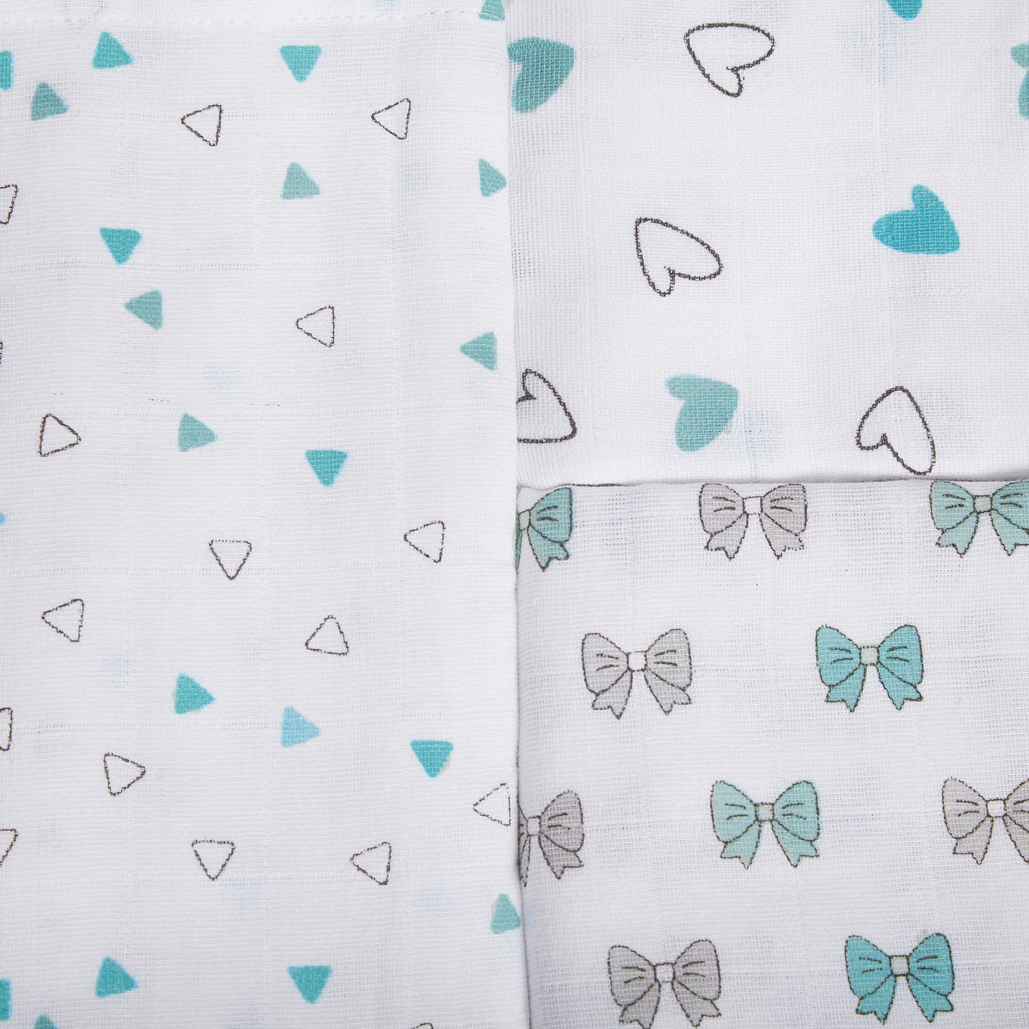 TWC Organic Muslin Swaddle Blankets for Baby | Cotton Double Layer Cloth - Super Soft, Absorbent | Large 44"x44" | Pack of 3 - Blue 3 Design