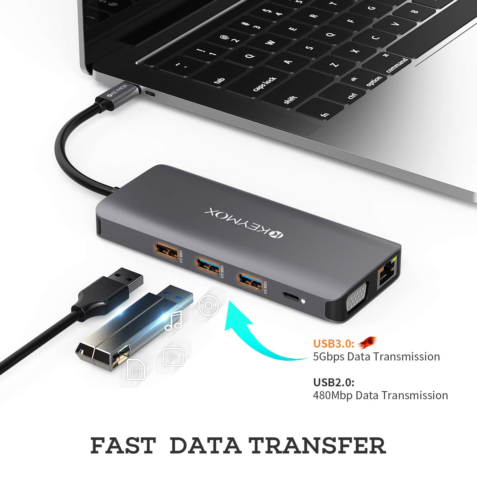 KEYMOX USB-C Laptop Docking Station, USB-C Hub, 11in1 Triple Display (Dual 4K HDMI&VGA) Type-C Adapter for HP Dell MacBook Pro and Windows (1Gbps Ethernet LAN, 100W PD, 4 x USB, SD TF Card Reader)