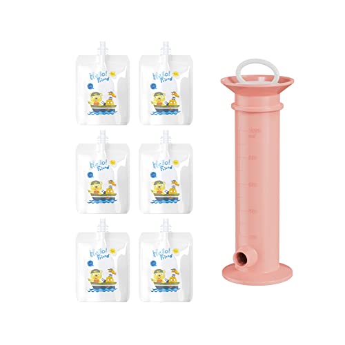 7 PCS Kit Baby Food Pouch Maker, Toddler Fruit Squeeze Puree Filler for Kids, Pure Color Pouches (Pink)