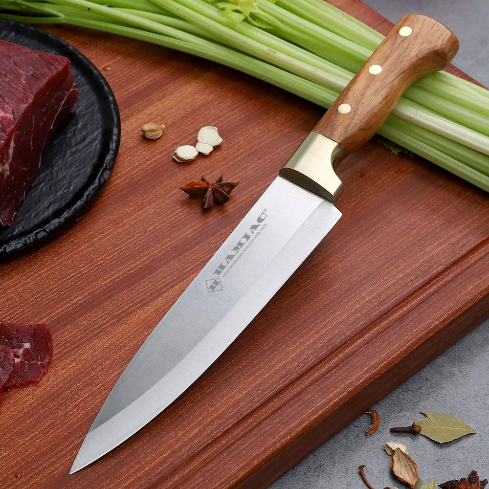 Hamjac Chef Knife Pro Kitchen Knife (8 Inch) Quality Chef's Knife High Carbon Stainless Steel Knife with Ergonomic Wood Handle, Best Choice Cooking Knives for Home Kitchen and Restaurant Knife