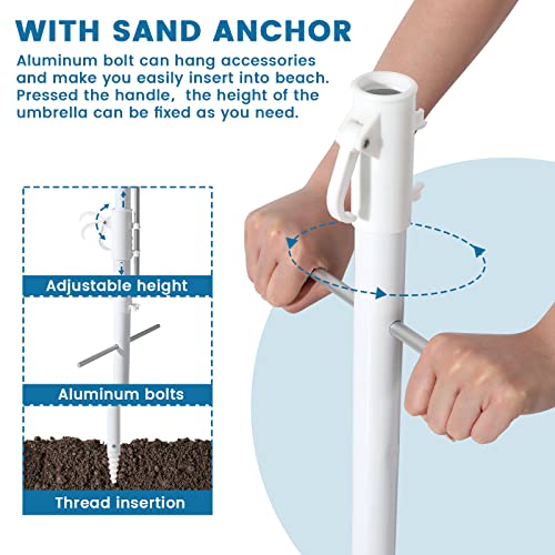 Beach Umbrella - 6.56FT Arc Length, 5.9FT Diameter Portable Beach Umbrellas for Sand Heavy Duty Wind with Air Vents, Adjustable Tilting Pole with 8 Ribs UV 50+ and Carry Bag