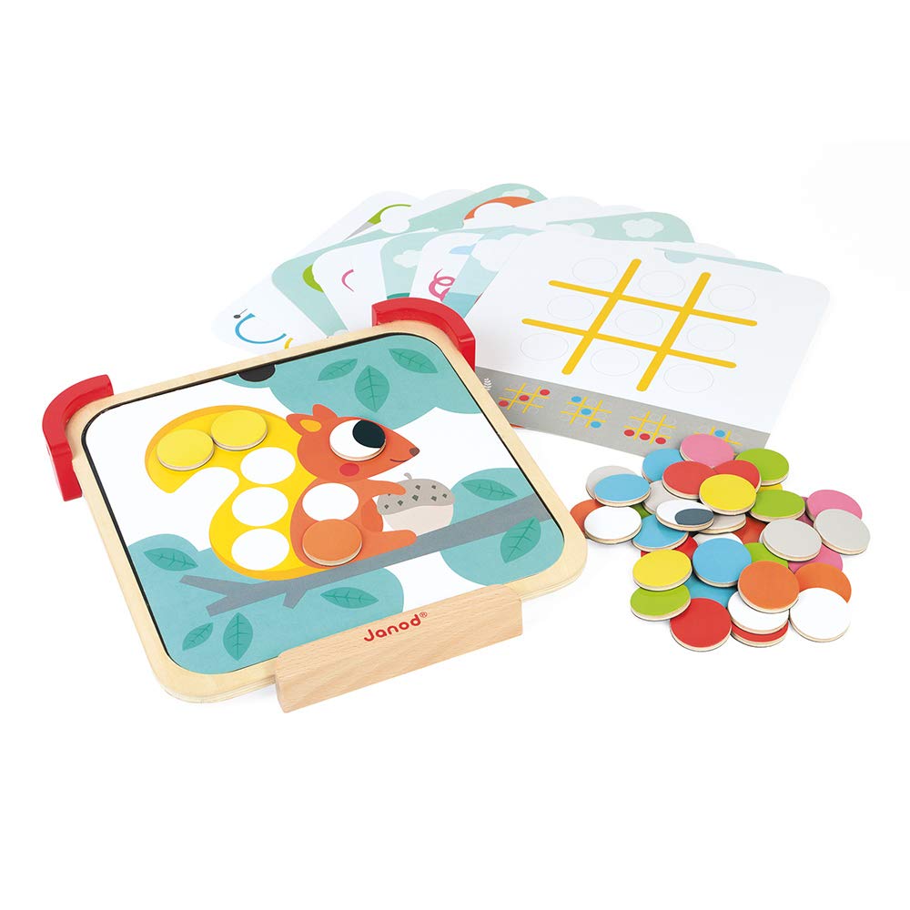 Janod I Am Learning Colors Magnetic Chips Game Set with 20 Activities and Chalk Board - Ages 2+ - J05321