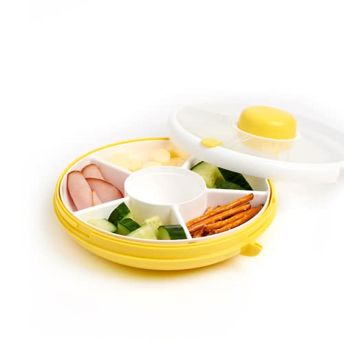 GoBe Kids Snack Spinner Bundle with Hand Strap and Sticker Sheet - Reusable Snack Container with 5 Compartment Dispenser and Lid | BPA and PVC Free | Dishwasher Safe | No Spill, Leakproof