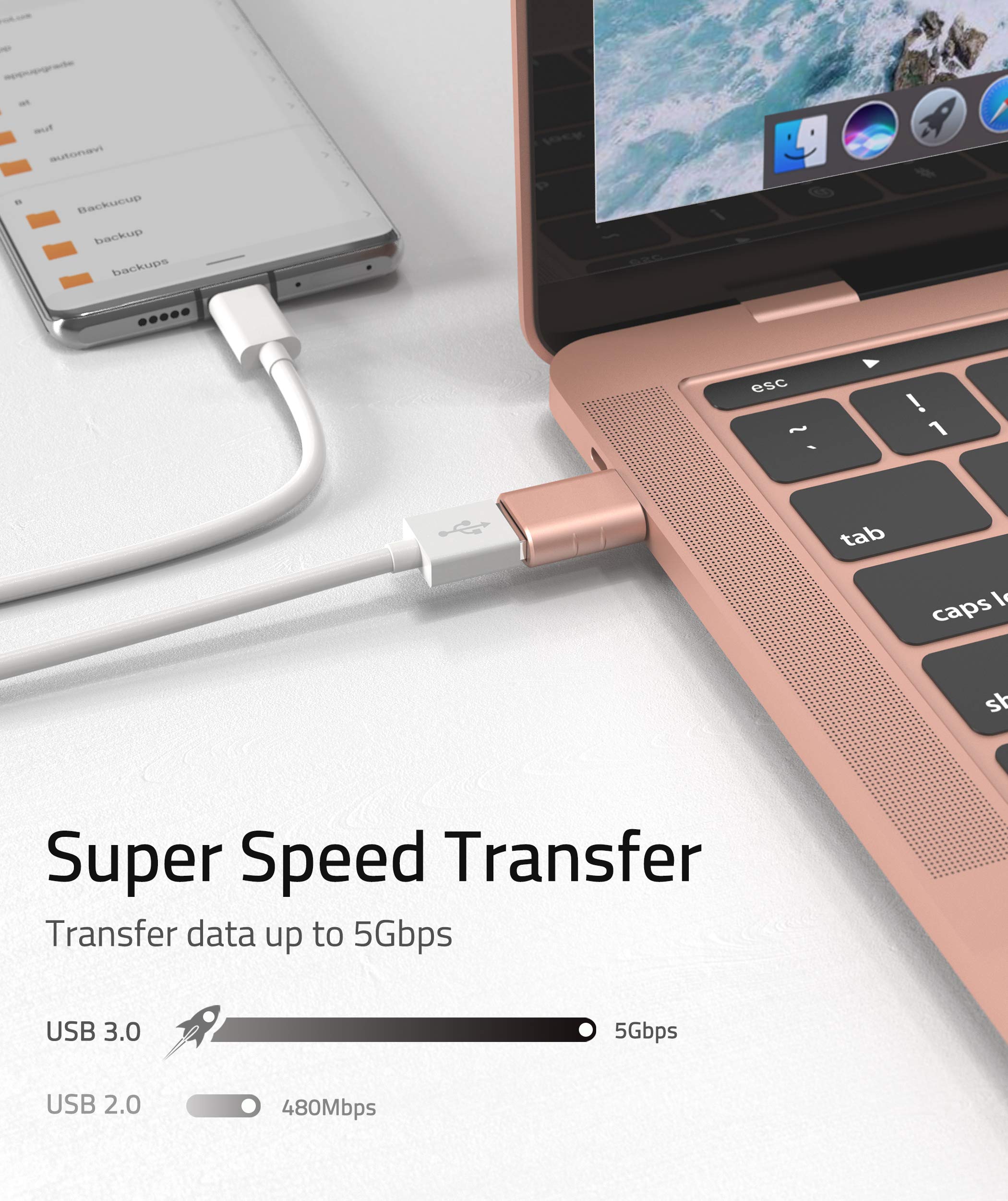 Syntech [2 Pack USB Male to USB3 Female Adapter Compatible with iPhone 16 Pro Max iMac iPad Mini/Pro 2023 Pro MacBook Air 2020 and Other Type C Devices, Rose Gold