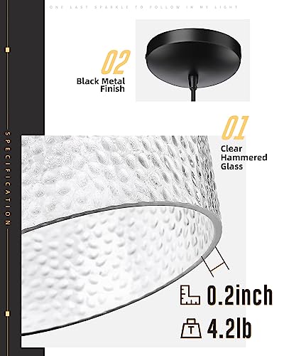 AUTELO Glass Pendant Light 8" Modern Pendant Lighting Hanging Lamps for Kitchen Island with Hammered Glass Shade Hanging Light Fixture H9163