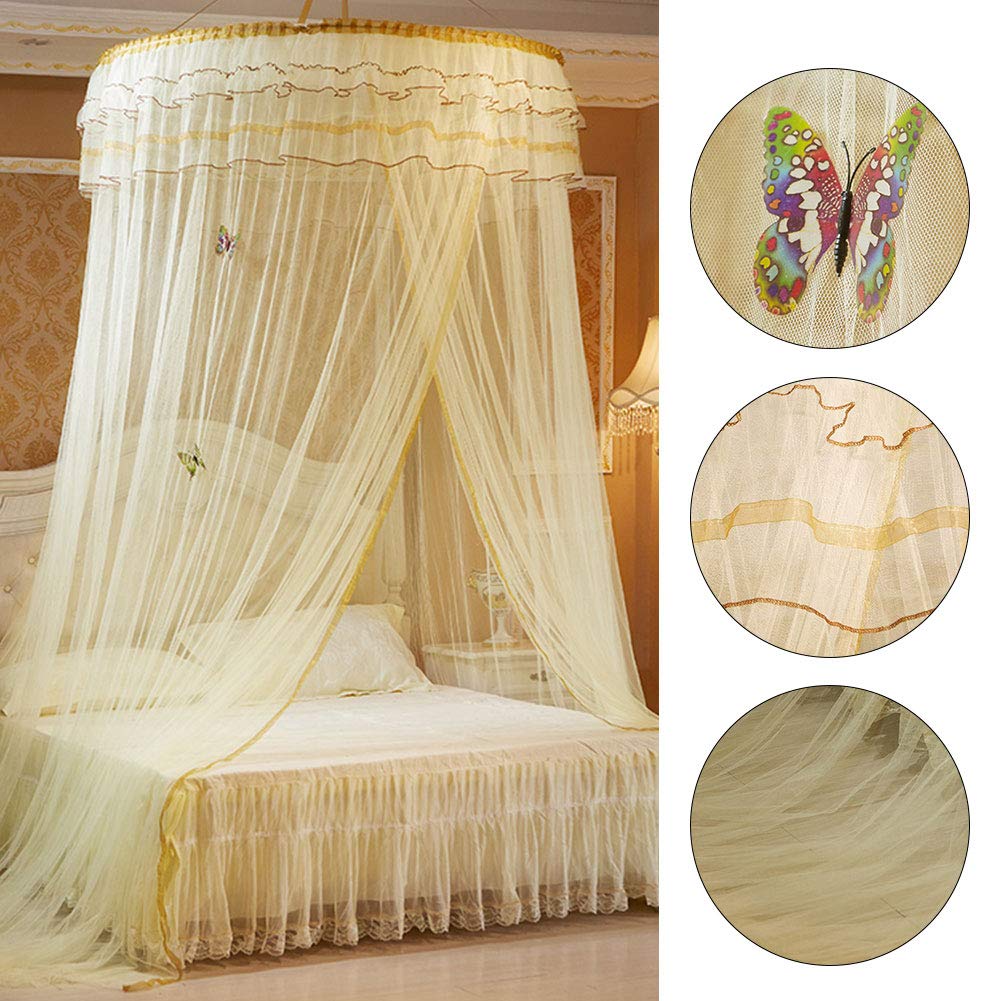 Princess Lace Style Mosquito Net, Foldable Round Bed Canopy, Bed Canopy, for Children Girls Baby Kids(Beige)