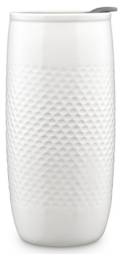 Ello Mesa Double-Wall Ceramic Travel Mug with Slider Lid, Grey, 12-ounce (355 ml)