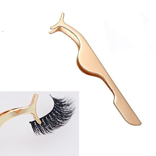 EIAKE False Eyelashes Applicator Tool Eyelash Extension Tweezers Remover Clip Tweezers Nipper (Golden)