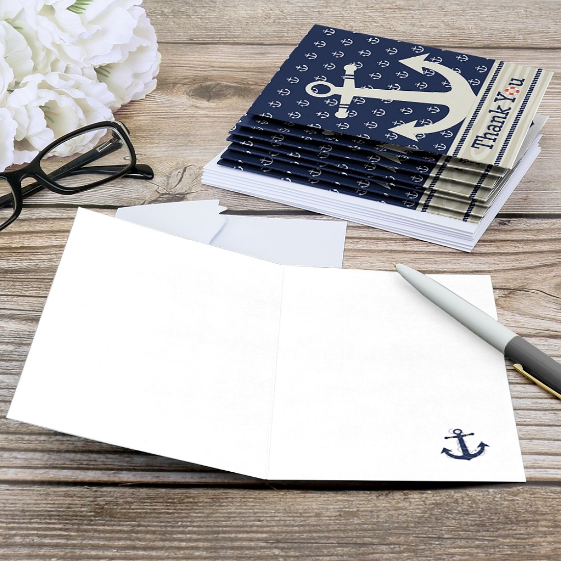 Big Dot of Happiness Ahoy - Nautical - Baby Shower or Birthday Party Thank You Cards (8 count)