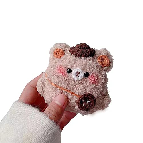 EJOSHELL Cute Cartoon Handmade Knit Brown Bear Animal Plush Case Compatible with Airpods Pro Girly Headphone Cover for Girls Boys