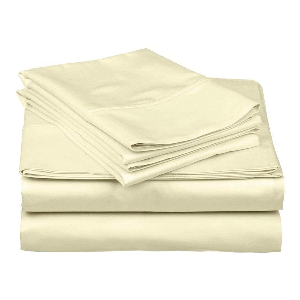400 Thread Count Bed Sheets Ivory Set of 4 Piece Full Size, Fits Up-to 18-inch Mattress, 100% Combed Cotton Solid Sateen Weave Extra Soft and Silky Luxurious Bedding Collection