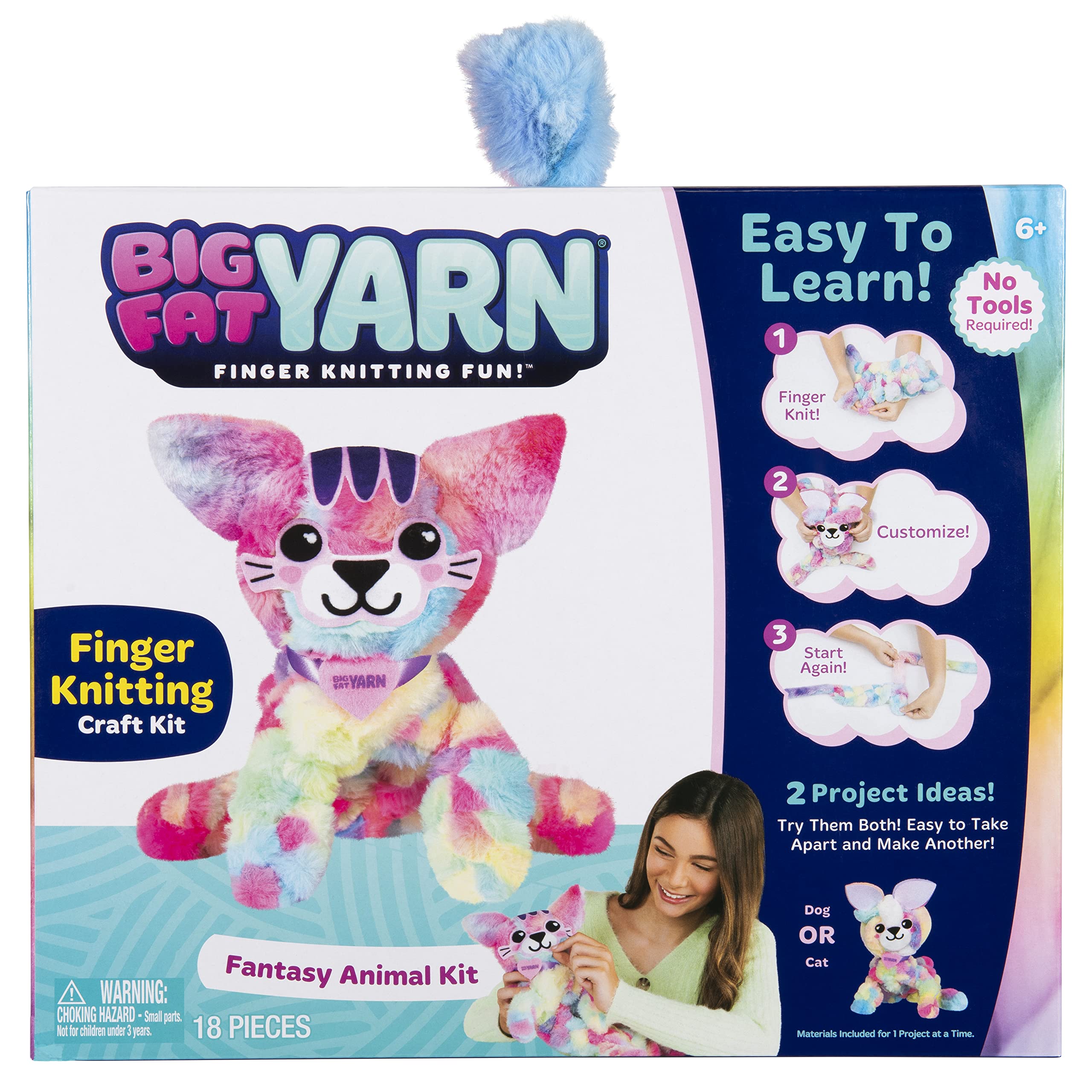 Big Fat Yarn Fantasy Animal Kit - Finger Knitting Fun - DIY All in One Knitting Kit â Level 3: Advanced, Arts and Crafts for Kids Teens Tweens and Adults - Make Your Own Animals - Ages 6+