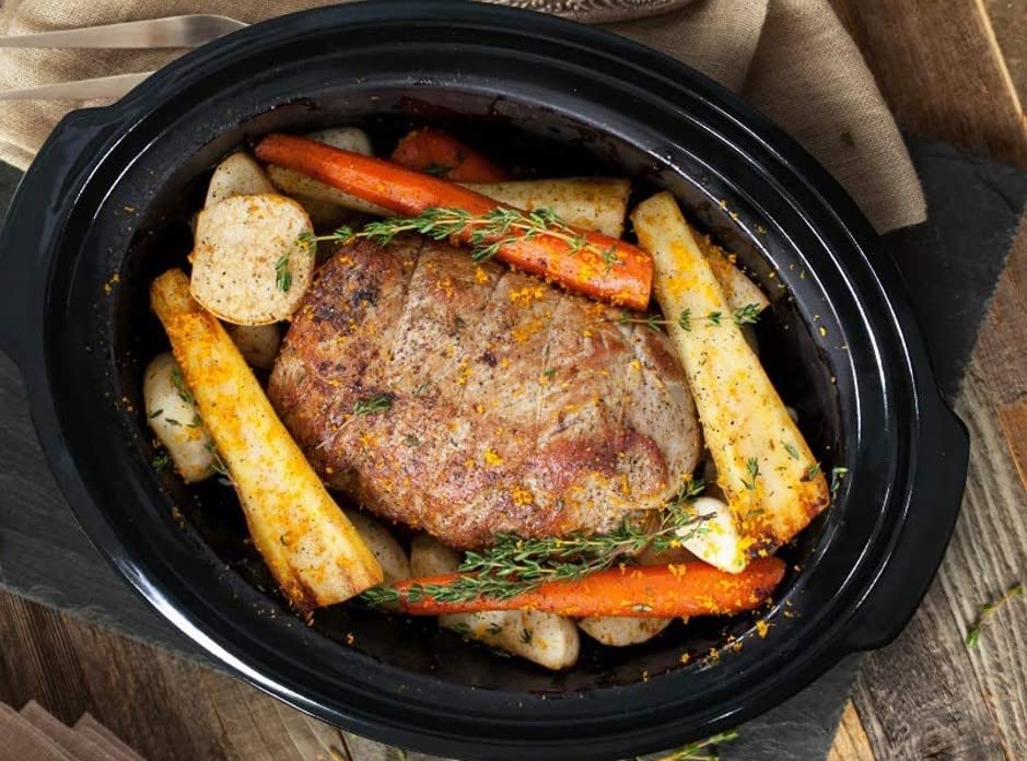 7 Quarts Oval Slow Cooker, 3 Heating Setting, Dishwasher-safe Stoneware Pot and Glass Lid, Sleek Stainless Steel Design