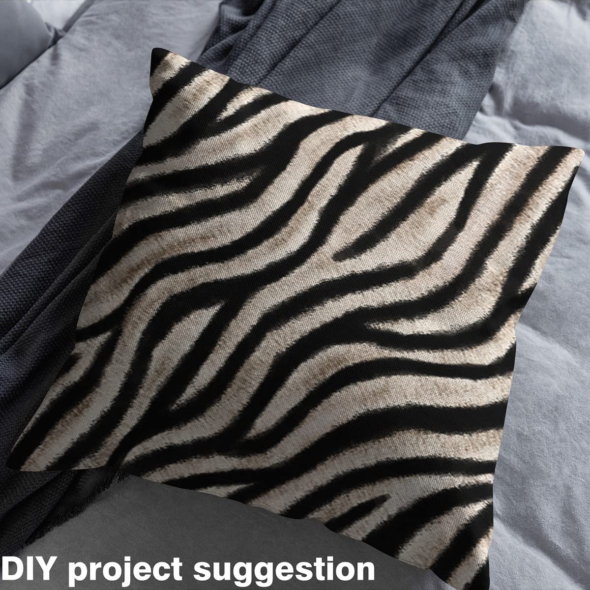 Zebra Skin Pattern Fabric by The Yard for Chairs African Wild Animal Upholstery Fabric for Arts DIY Black and White Stripes Decorative Waterproof Outdoor Fabric(No Real Fur),1 Yard