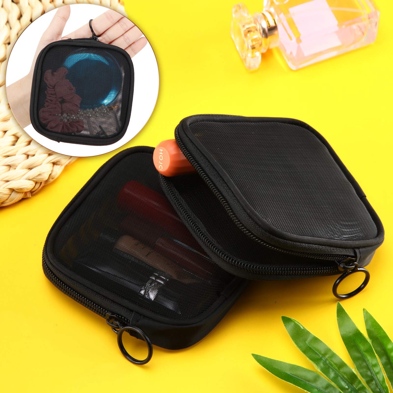 Weewooday 4 Pcs Mesh Makeup Bag Mesh Cosmetic Bag Travel Toiletry Pouch with Zipper Mini Makeup Cosmetic Purse for Daily Accessory (Pink,Small)(Small,Black)