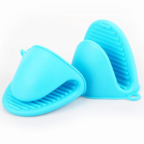 Acronde 2 Pairs Mini Oven Gloves Silicone Heat Resistant Cooking Pinch Mitts Potholder for Kitchen Cooking & Baking (Red and Blue)
