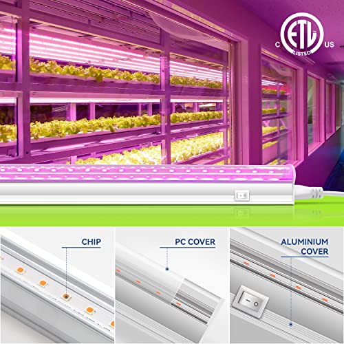 Monios-L [6-Pack] LED Grow Light Strips for Plants 2FT, 60W (6 x 10W) t5 High Output Integrated Fixture Extendable 24 Inches Grow Lights for Greenhouse, Plant Grow Shelf, Easy Installation