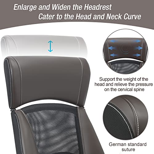 Executive Office Chair, Ergonomic Leather Desk Chair - Widened Adjustable Headrest with Flip-Up Arms, High Back Computer Swivel Task Chair with Lumbar Support for Home Office, Brown (Brown, Large)