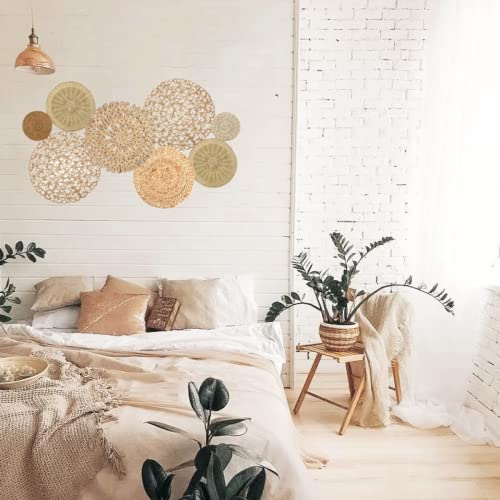 Boho Wall Basket Decor set of 8 (Size: 4.3"-15"), Handmade Boho Wall Baskets Decor, Woven Seagrass Wicker Rattan Flat African Baskets Wall Hanging Decor