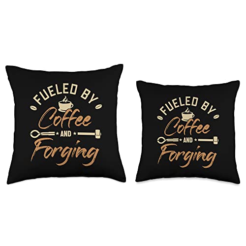 Forging Tools Equipment Kit Gifts For Beginners Fueled by Coffee Forging Anvil Blacksmith Throw Pillow, 18x18, Multicolor