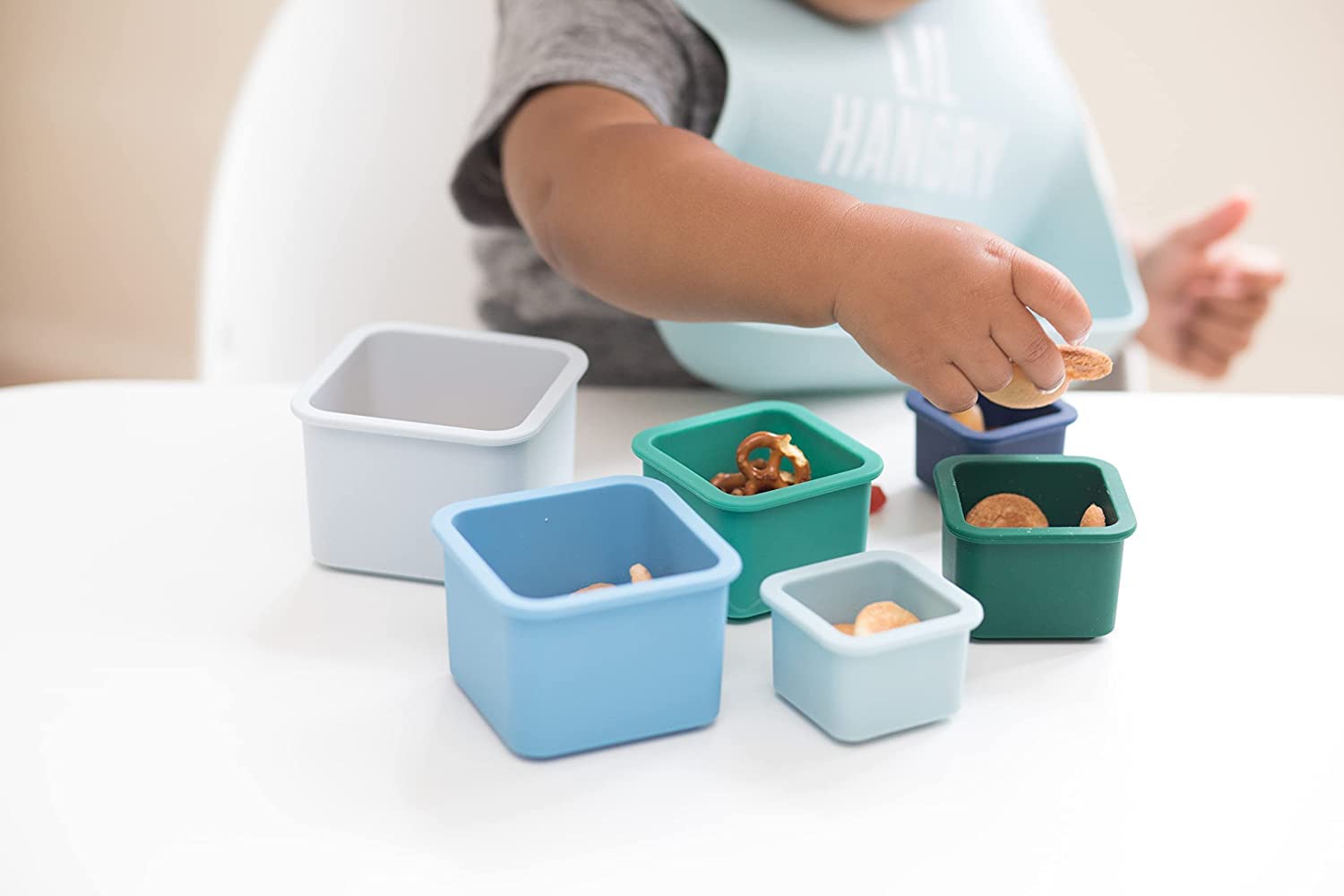 Bella Tunno Happy Stacks - Baby Stacking Cups, Montessori Silicone Baby Toys for Playtime and Development, Fun Educational Toys for Gross Motor Skills, Sorting, Counting and More, Cool Blue