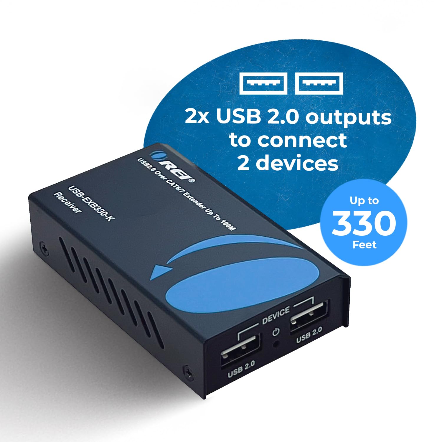 OREI USB Over Ethernet Extender Upto 330 Feet - Extends USB 2.0 Signals Over LAN Ethernet with 2 Ports - Power Over Cable, Long Distance Extension & Support for All Operating Systems (USB-EXB330-K)