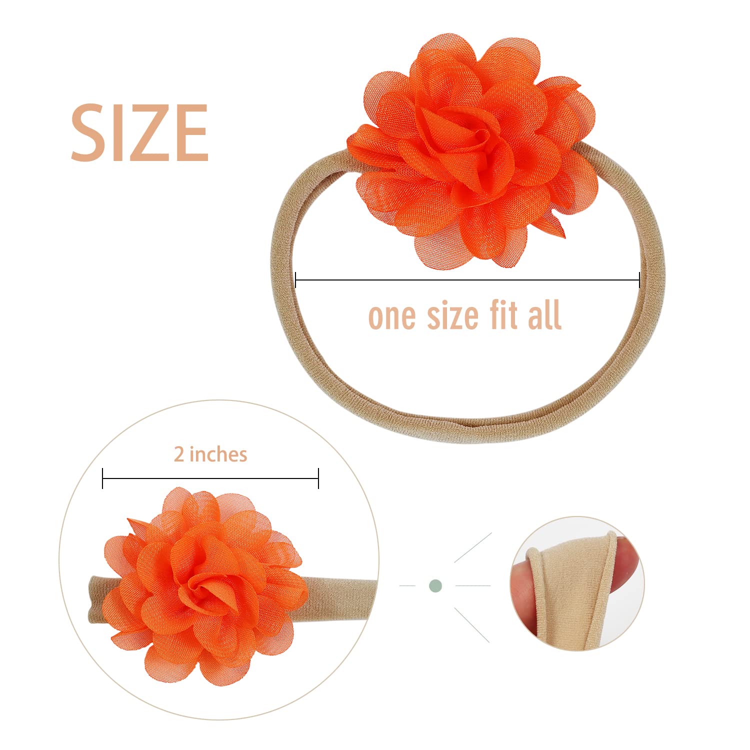 ALinmo 40 Pack 2" Chiffon Flower Headbands Elastics Nylon Headbands Hair Accessories for Baby Girls Newborn Infant Toddlers Kids
