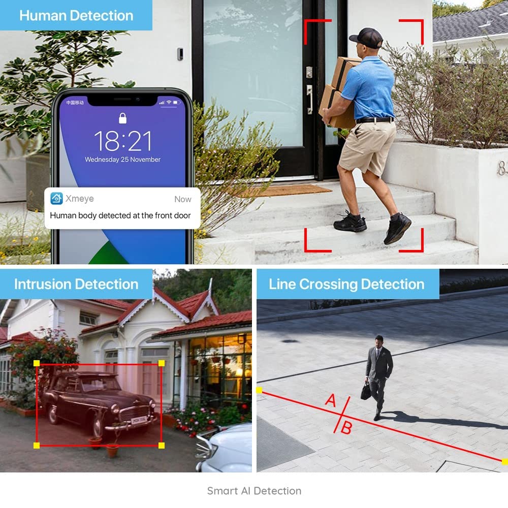 Eversecu 4CH Smart Wireless Security Camera System 4pcs 2K 3MP Outdoor Cameras & DVR Kit Support Face Capture/Record&Playback, Line Crossing/Intrusion Detection, Smartphone PC Remote View