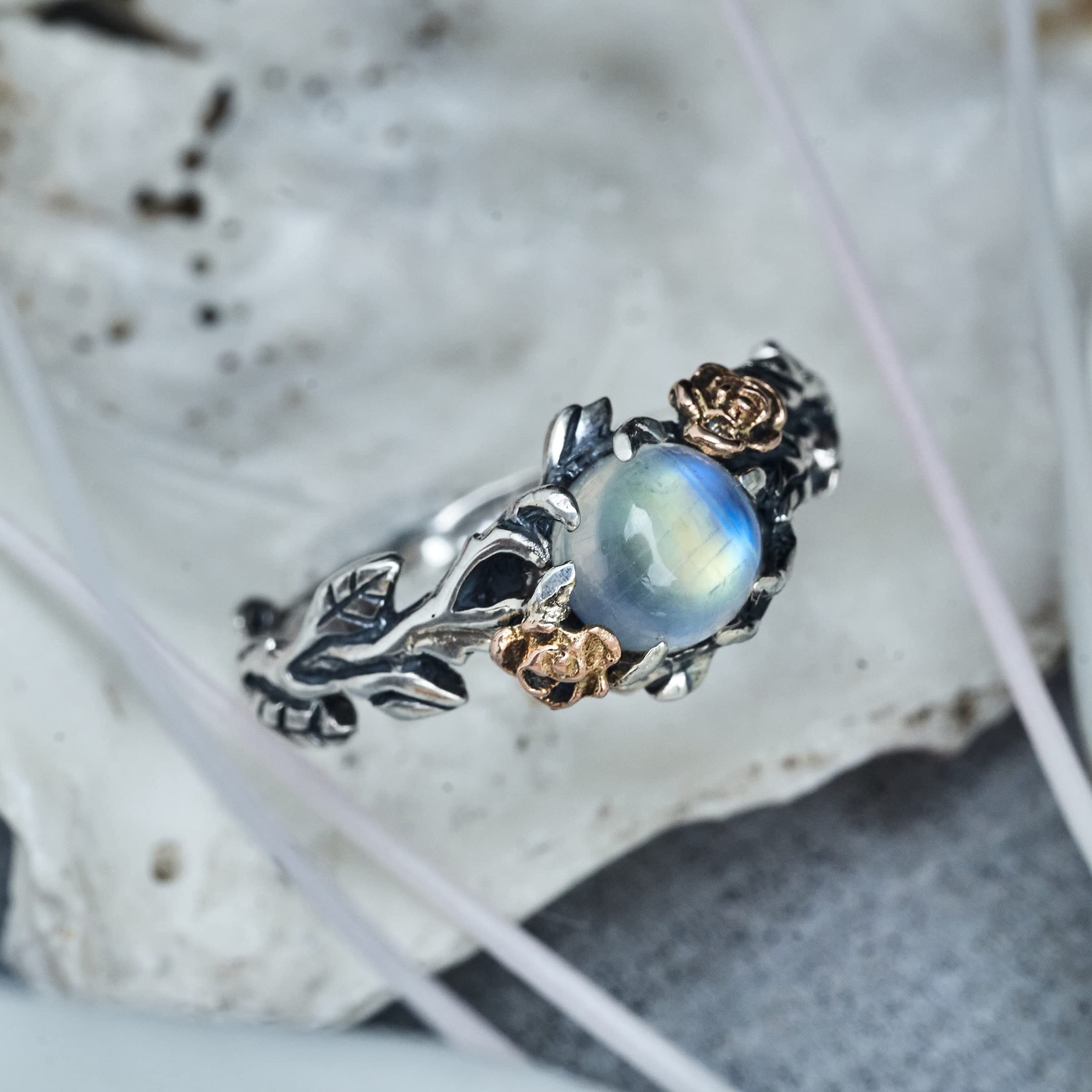 925 Sterling Silver Moonstone Ring "Primrose" | 6mm Rainbow Moonstone ring | Engagement ring | Ring For Women | Handmade (8.5)