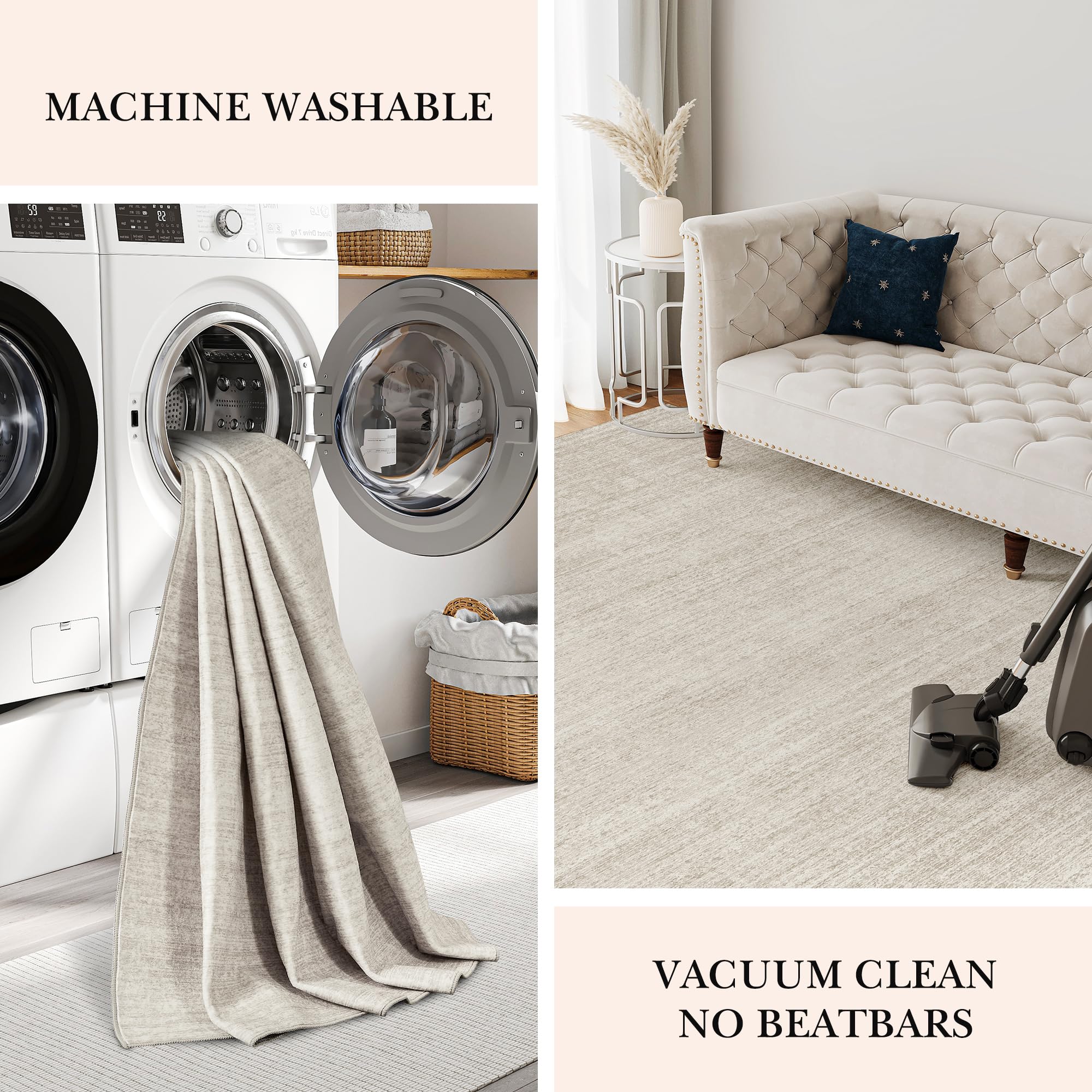 Valenrug Washable Rugs 5x7 - Stain Resistant 5x7 Area Rugs for Living Room, Non Slip Backing Printed Rugs for Bedroom, Folable Machine Washable Area Rug (5'x7', Beige)