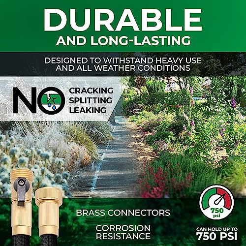 LightHose Garden Hose, NON-EXPANDABLE Garden Hose, Super Light Weight Hose, No Burst, 3/4 inch Solid Brass Connectors, 50 Ft, Black